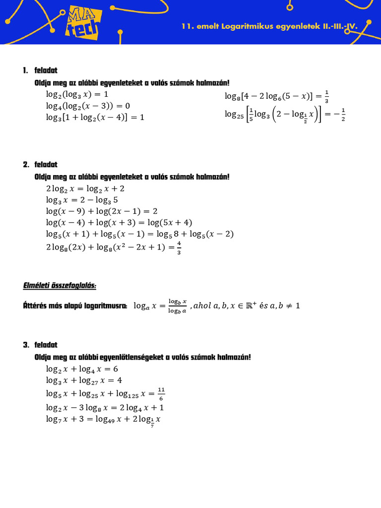 Óra Logaritmikus Egyenletek II.-III.-IV. | PDF