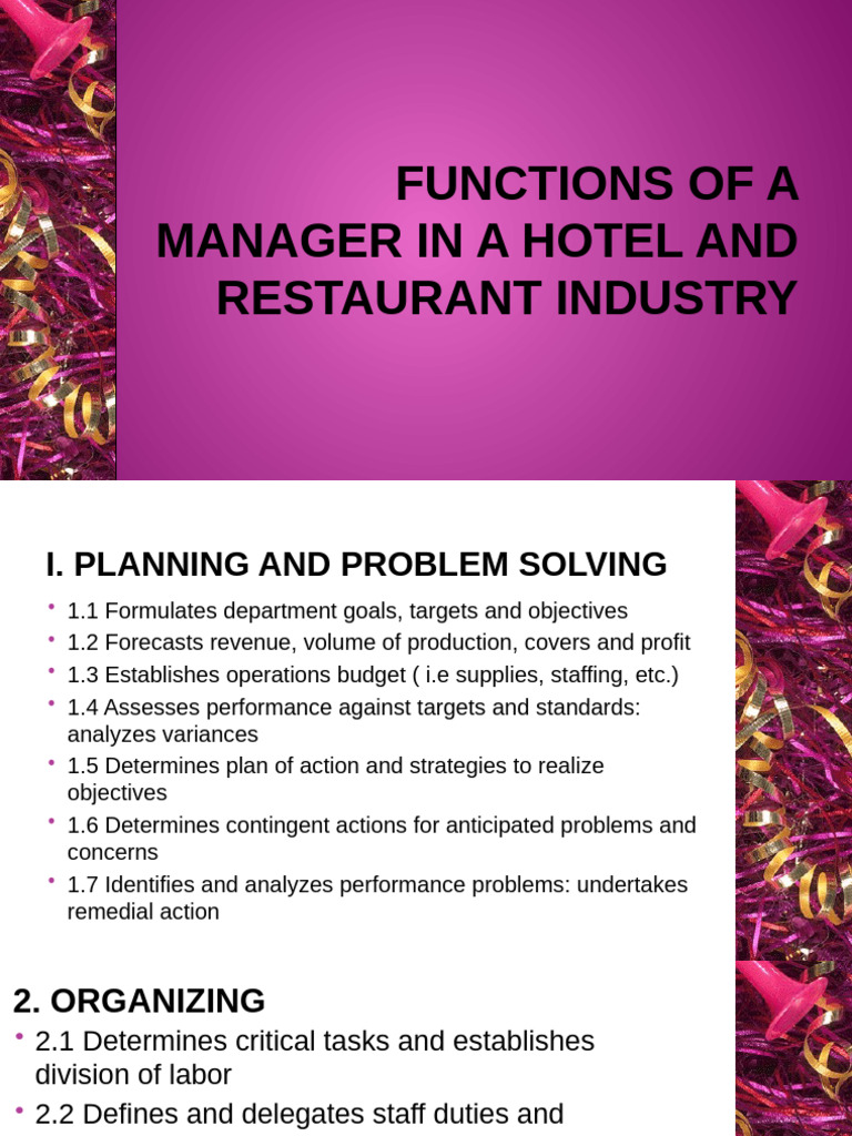 Functions of A Manager in A Hotel and | PDF | Performance Appraisal ...