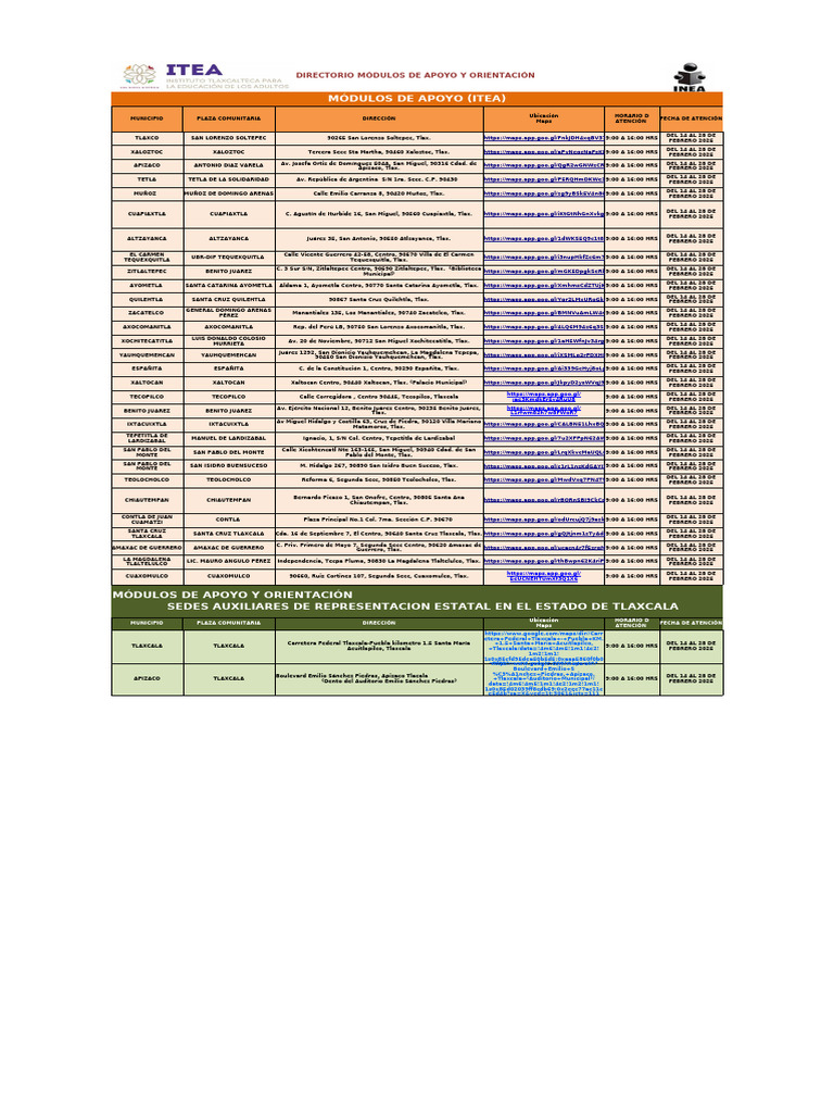 Directorio Módulos de Apoyo y Orientación (Itea y Sares) | PDF | Folklore Mexicano | México