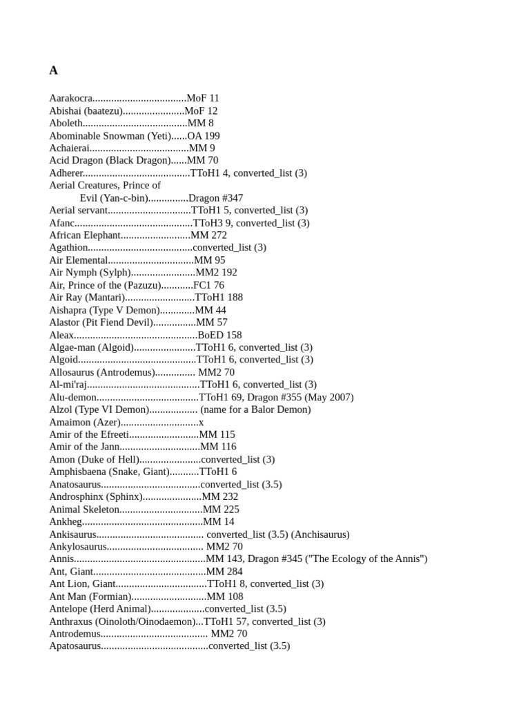 1st Edition Monster List A-C | PDF | Dungeons & Dragons