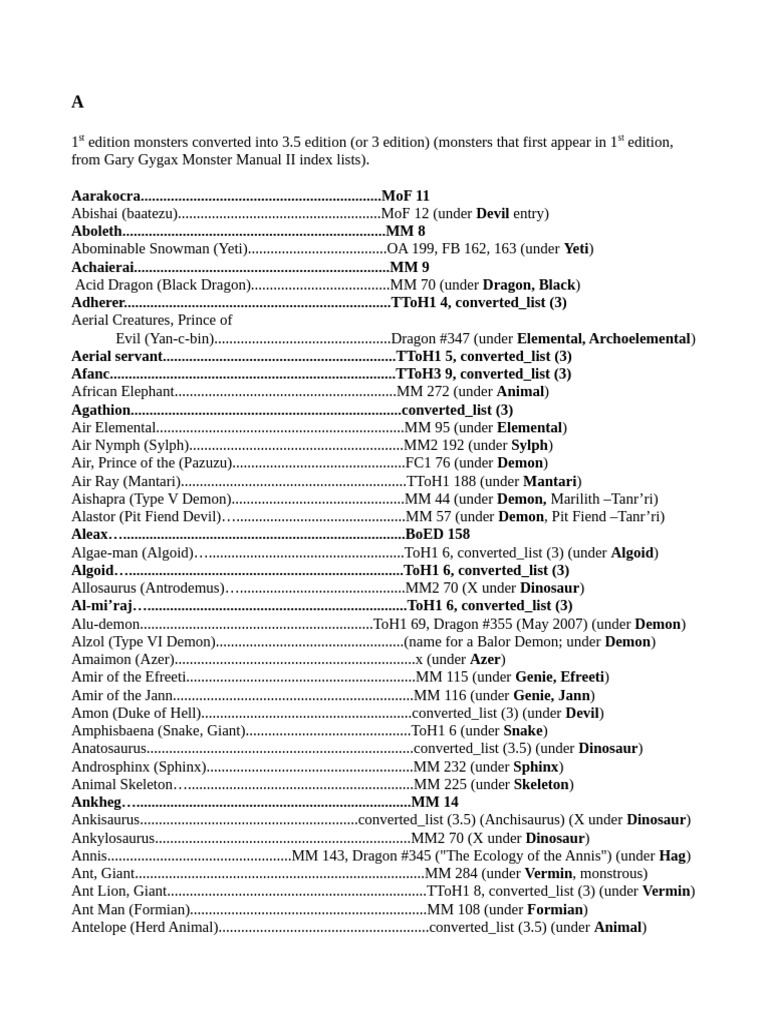Comprehensive Monster Name List | PDF