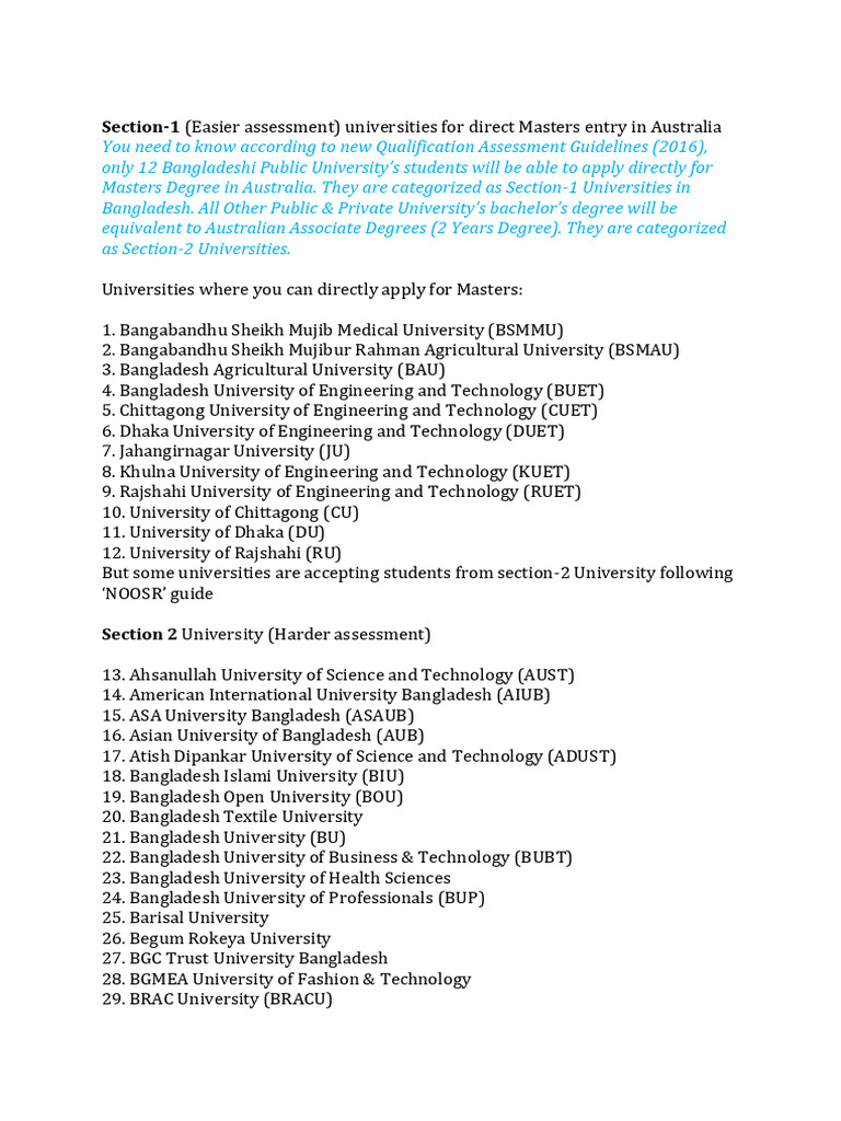 University List of Section 1 & 2 | PDF | Bangladesh | Dhaka