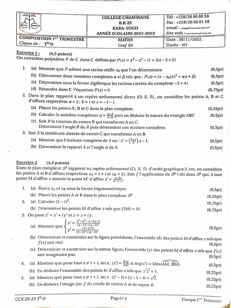 Épreuves Maths Chaminade-kara | PDF
