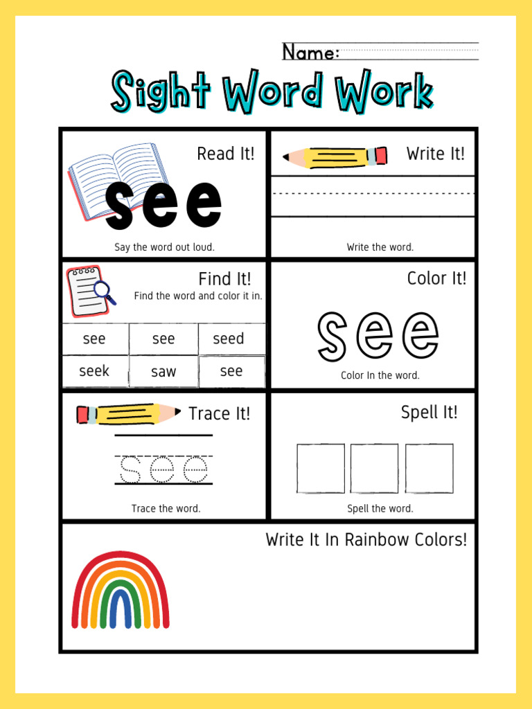Sight Word Worksheet Template | PDF