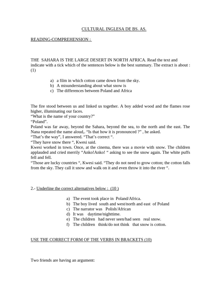 Reading Comprehension: Sahara Desert Summary | PDF | Grammar | Linguistics