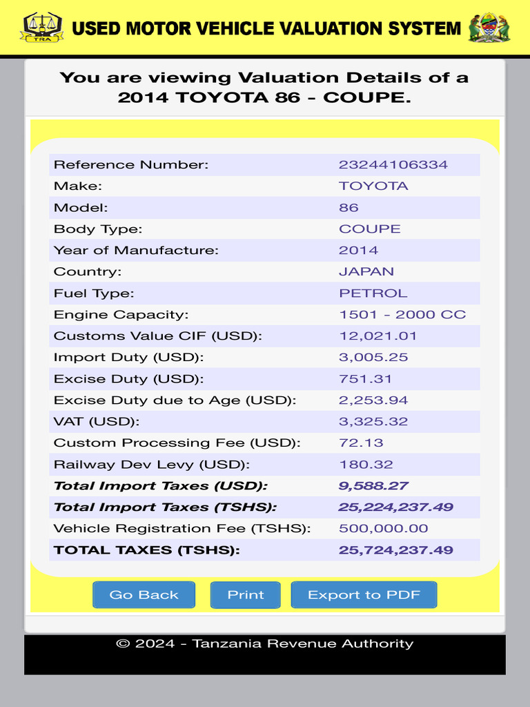 Used Motor Vehicle Valuation System | PDF