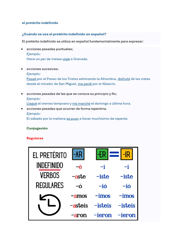 El Pretérito Indefinido | PDF