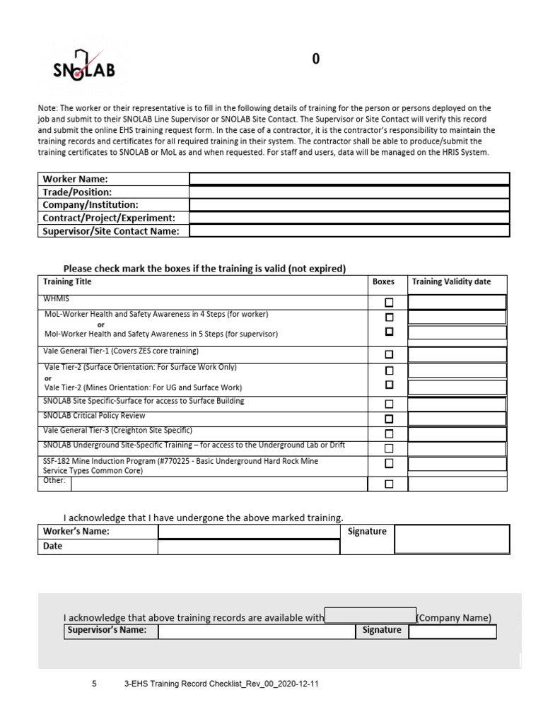 Contractor EHS Training Checklist | PDF