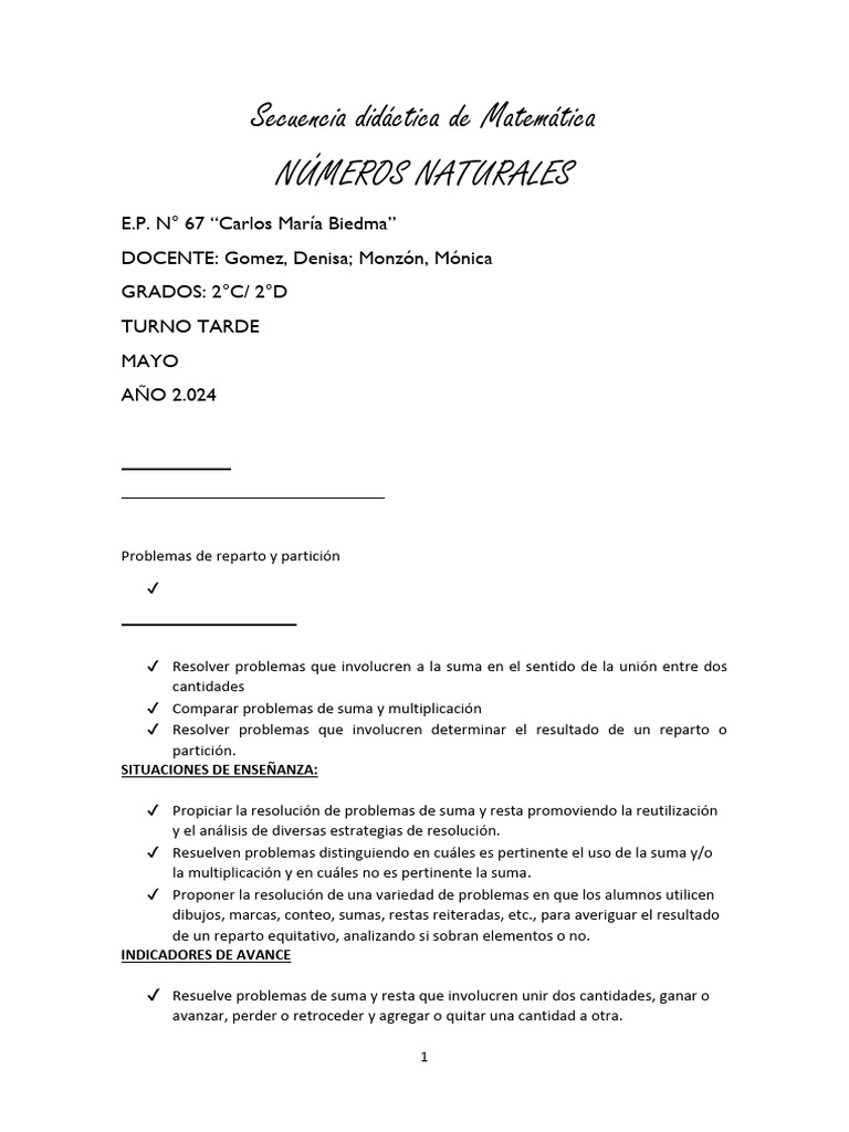 Secuencia Didactica de numeros naturales para segundo grado | PDF