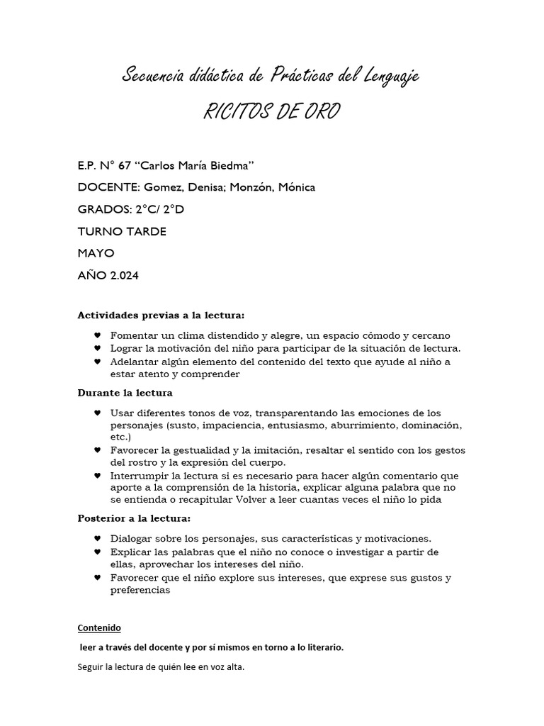 Secuencia Didactica de Ricitos para Segundo Grado | PDF | Osos | Ricitos de oro y los tres osos
