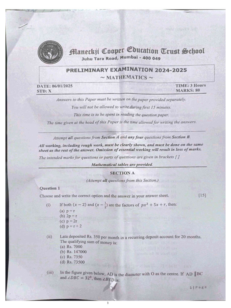 Manthan Shah, Math Pap, Maneckji 2 | PDF