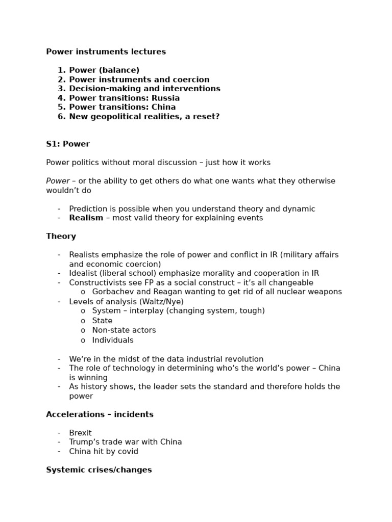 Power Instruments in International Relations | PDF | Deterrence Theory ...
