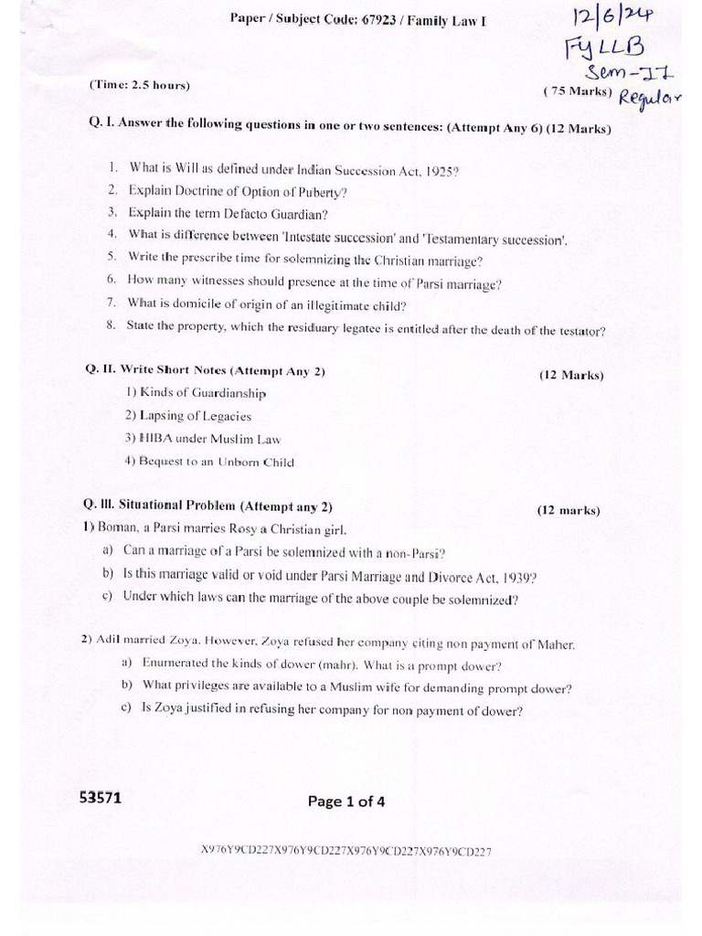 Family Law 1 Pyp | PDF