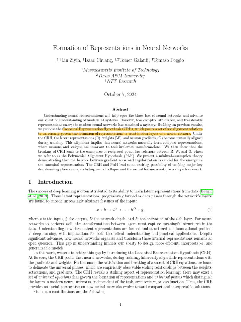 Formation of Representations in Neural Networks 2410.03006v1 | PDF | Deep Learning | Mathematics