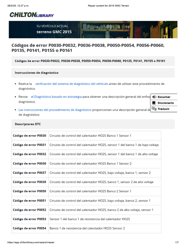 2015 GMC Terrain P0030-P0032, P0036-P0038, P0050-P0054, P0056-P0060 ...