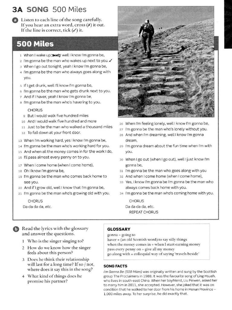 Song - 500 Miles (A2-B1) | PDF