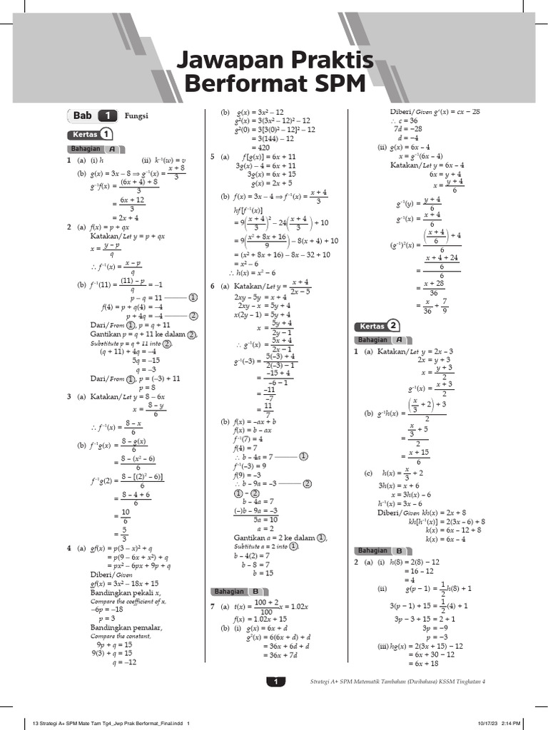 Jawapan Praktis Berformat SPM | PDF | Algebra | Mathematics
