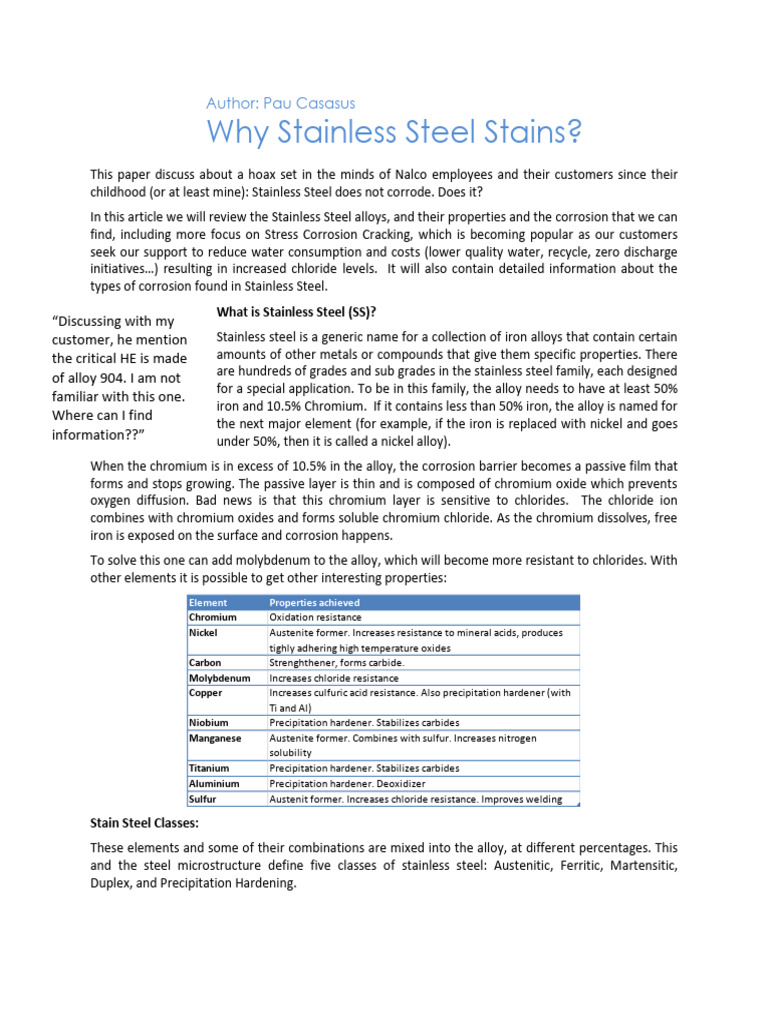 Why Stainless Steel Stains | PDF | Stainless Steel | Corrosion