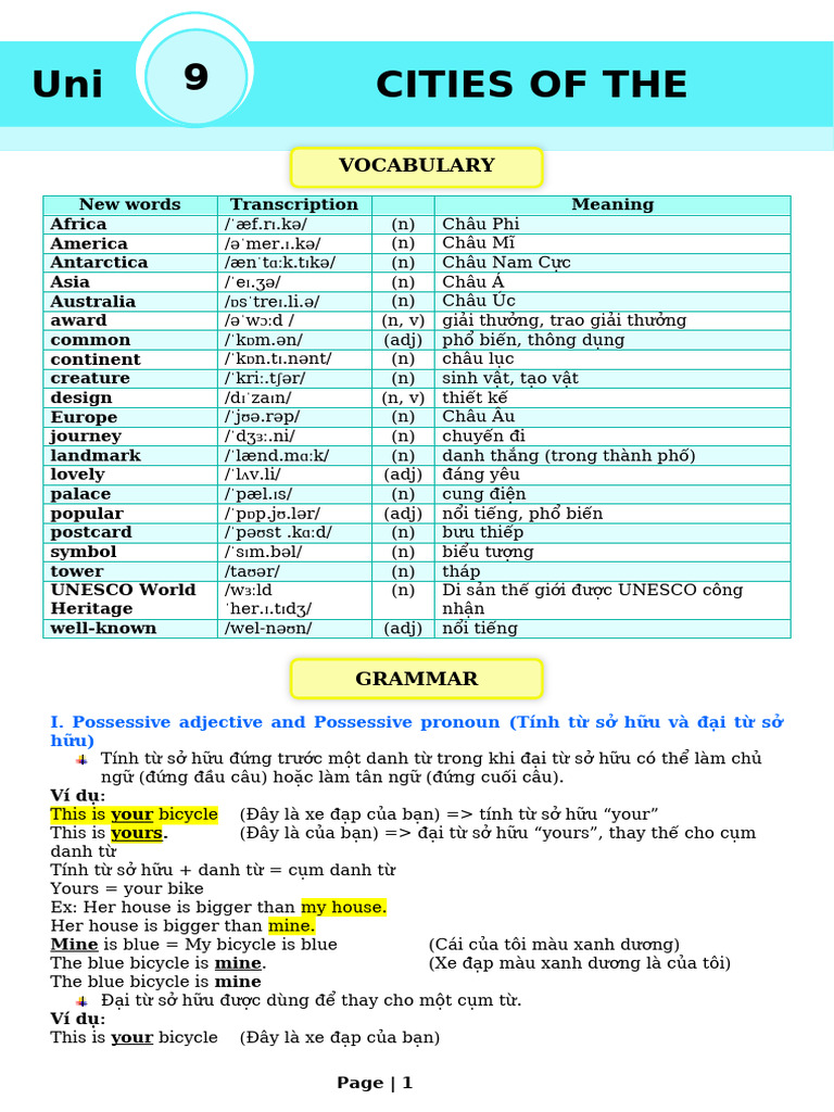 Vocabulary and Grammar Guide | PDF | New York City | Seoul