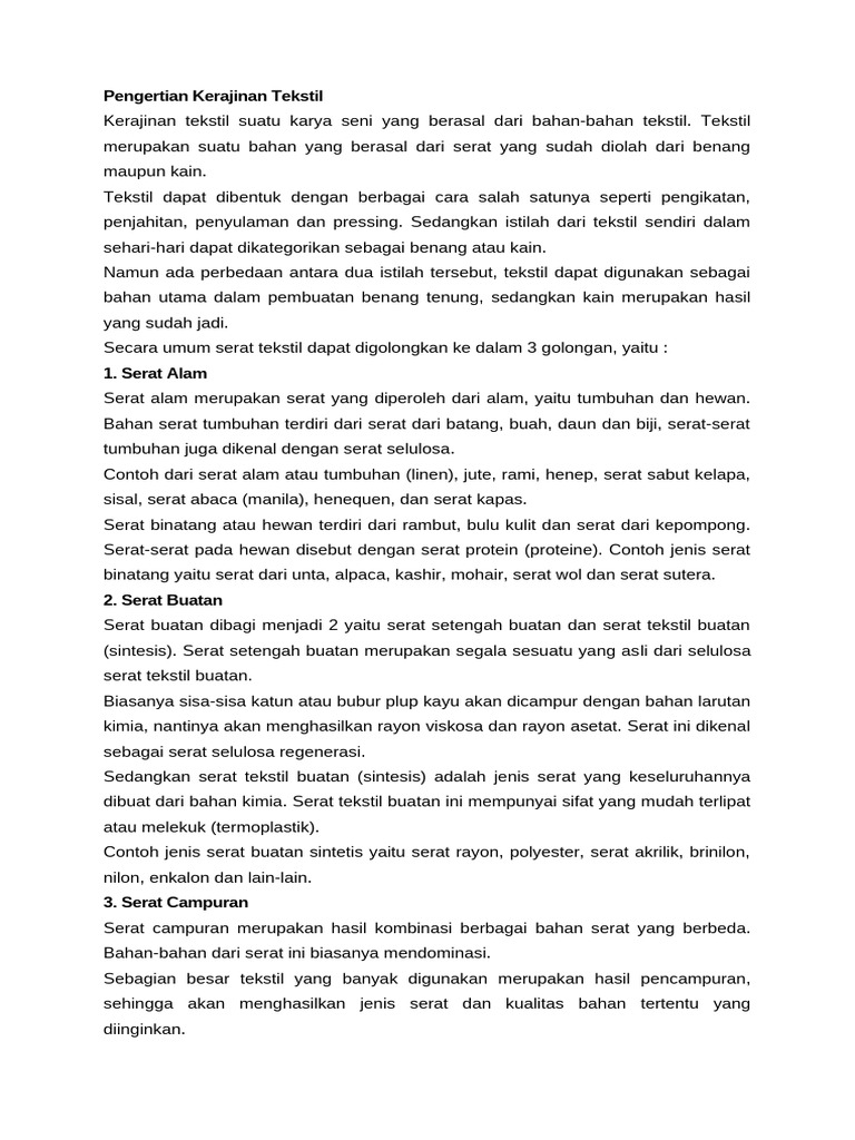 Pengertian Kerajinan Tekstil | PDF