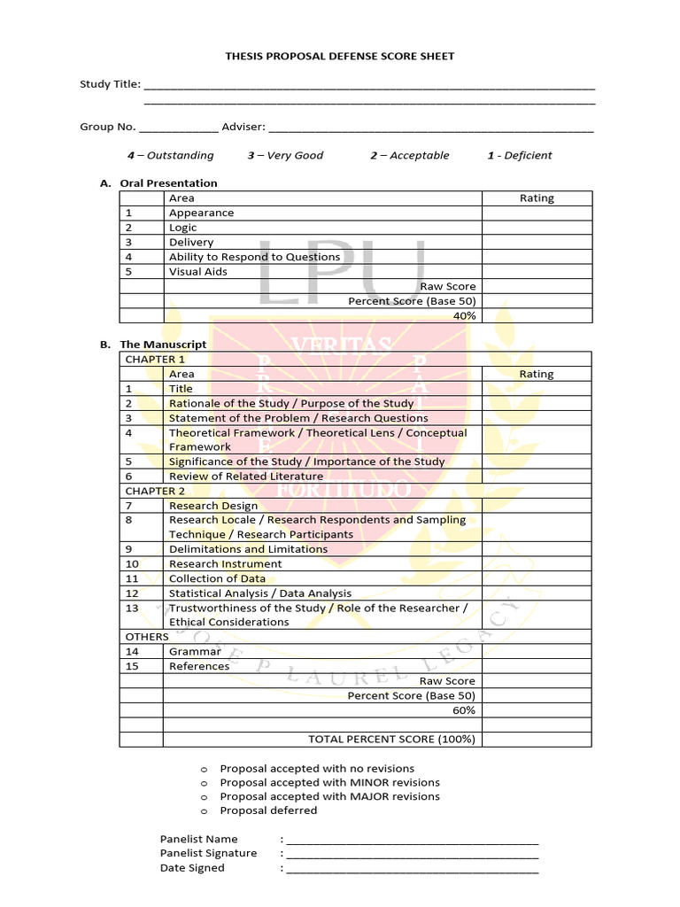 Thesis Proposal Defense Score Sheet Final | PDF | Sampling (Statistics) | Methodology