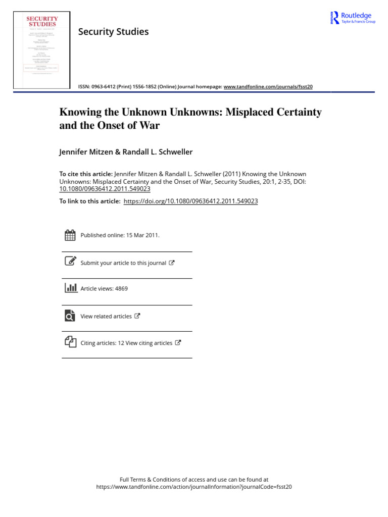 Knowing The Unknown Unknowns Misplaced Certainty and The Onset of War ...