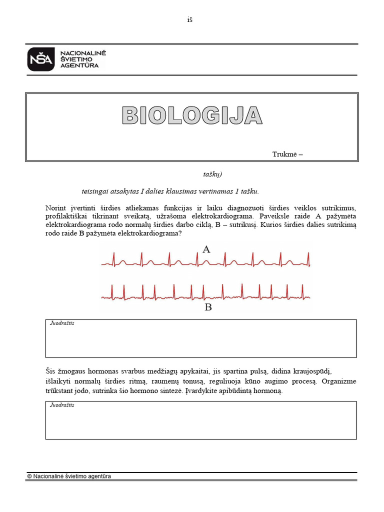 Biologija 2 Dalies Vbe Uzduotis Fin 1 | PDF