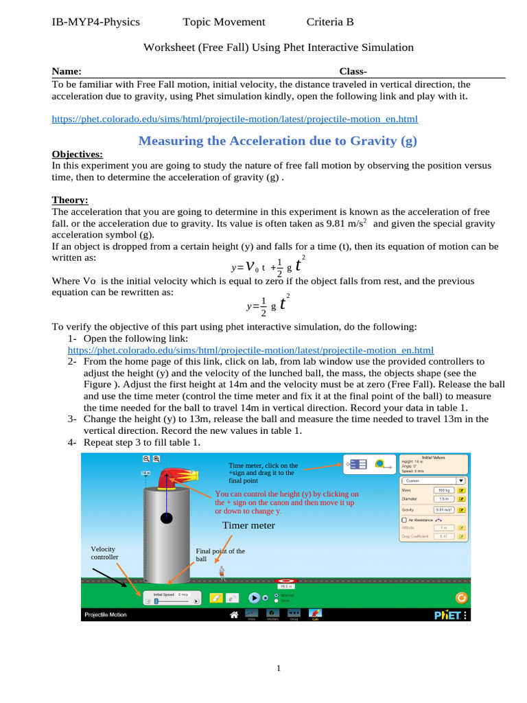 Ee Fall-Criteria B Worksheet | PDF | Acceleration | Gravity