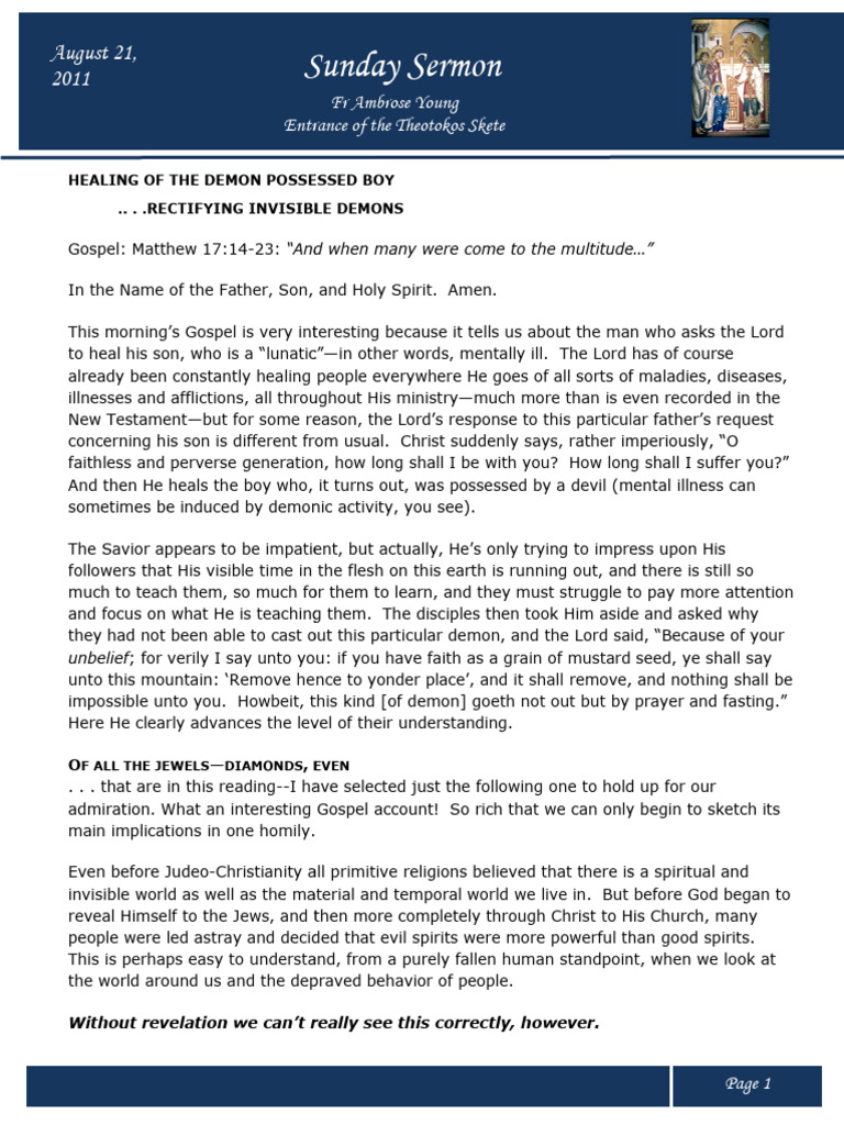 August 212011 Demon Possessed Boy | PDF | Demons | Jesus