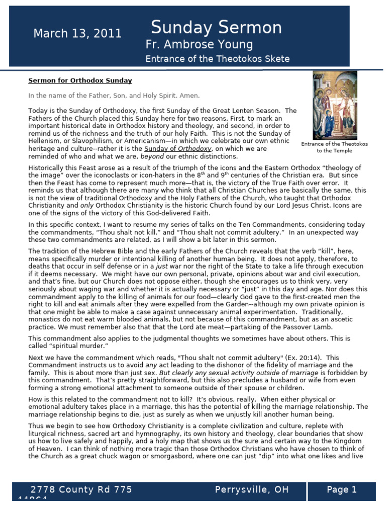 Sunday of Orthodoxy Sermon Insights | PDF | Ten Commandments | Eastern ...