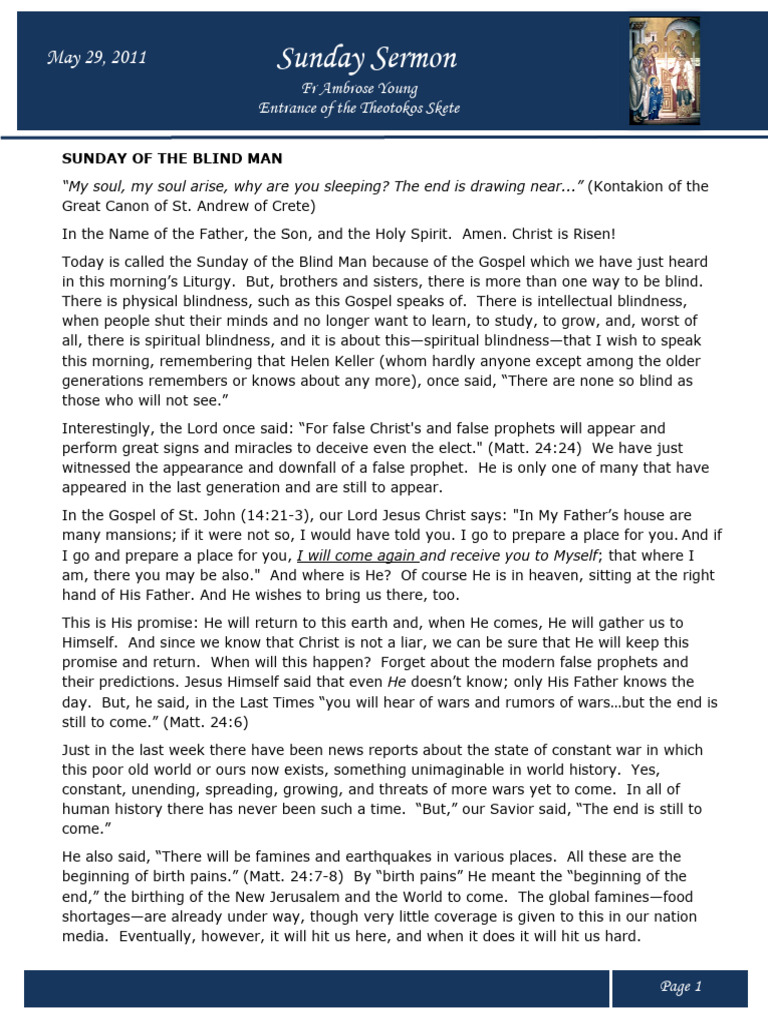Sunday of the Blind Man Sermon Insights | PDF | Jesus | Noah