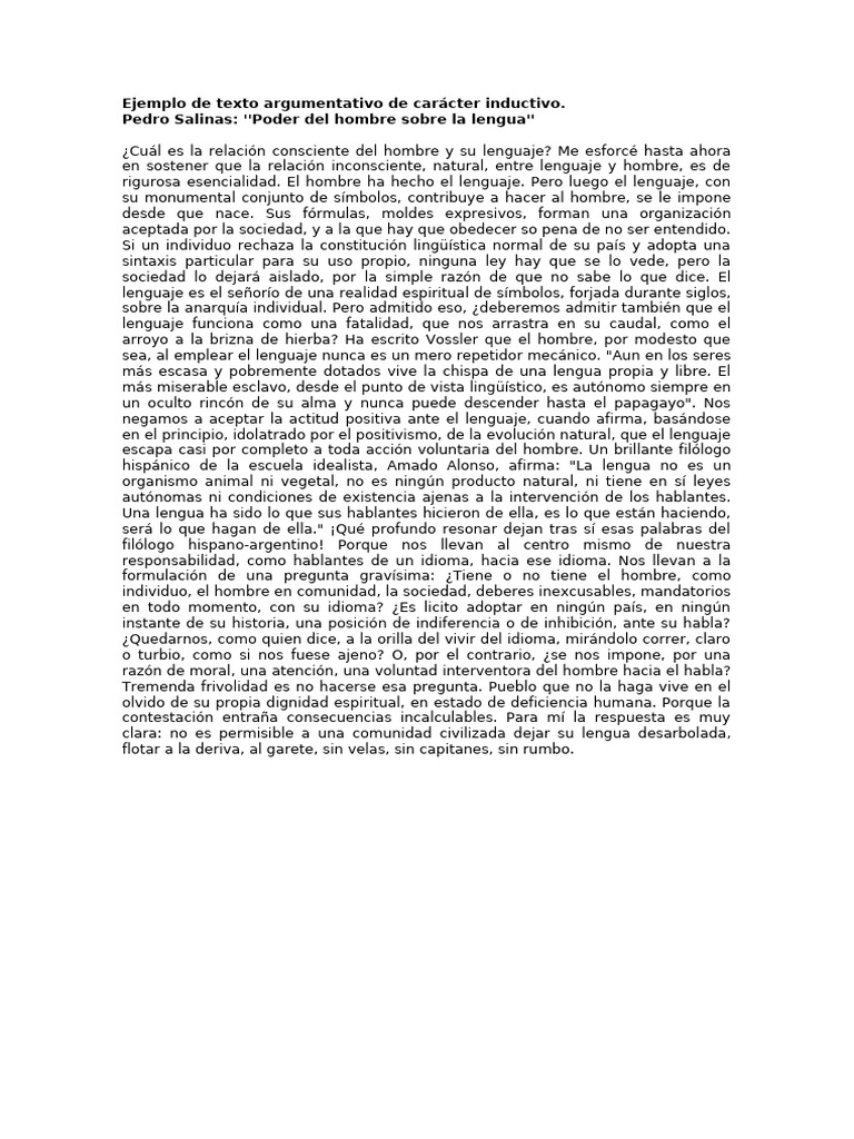Ejemplo de Texto Argumentativo de Carácter Inductivo | PDF | Razón | Lingüística