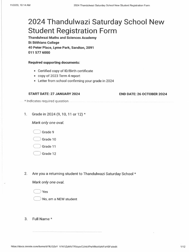 2024 TSS Registration Form | PDF