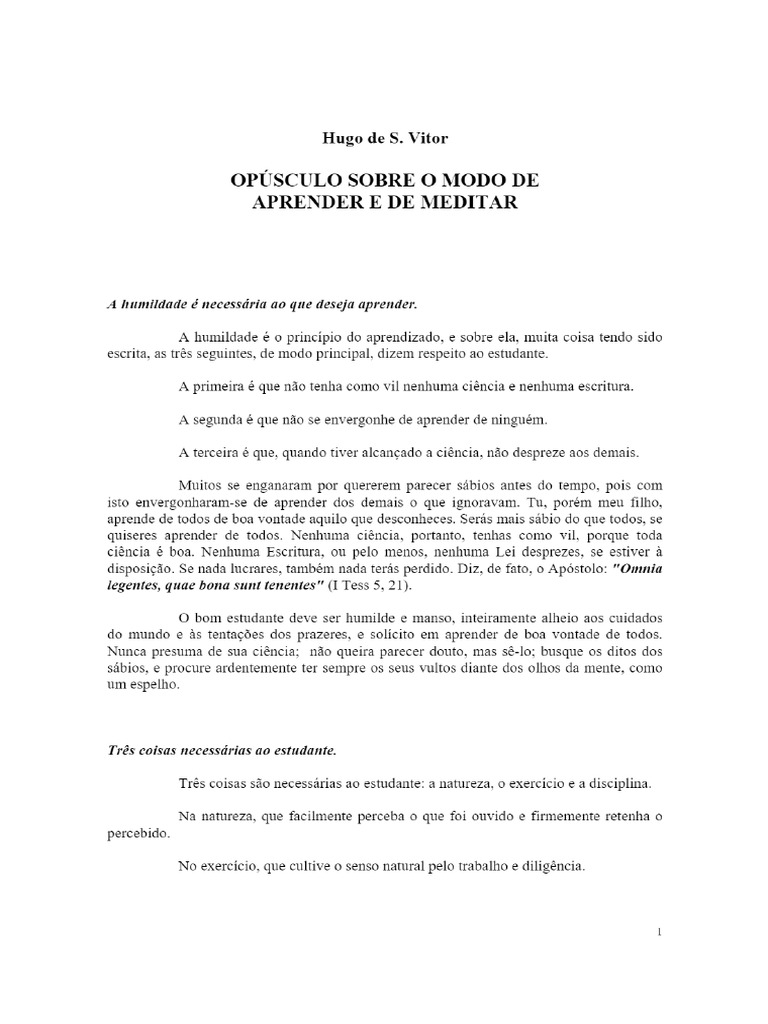 O Opúsculo Sobre o Modo de Aprender e de Meditar | PDF