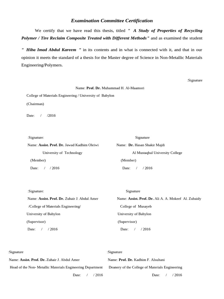 Examination Committee Certification | PDF