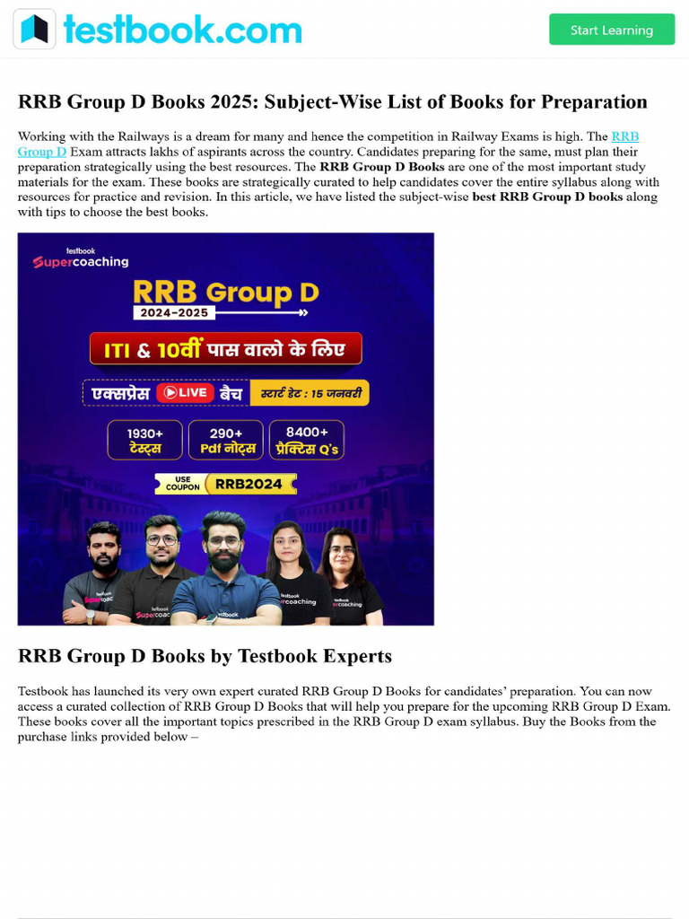 RRB Group D Books 2025_ Subject-Wise List of Books for Preparation | PDF