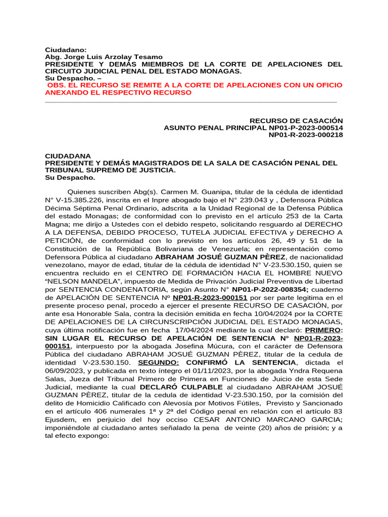 FUNDAMENTACIÓN NP01-R-2023-000151 ABRAHAN JOSUÉGUZMÁN PERÉZ (REVISADO) | PDF | Apelación ...