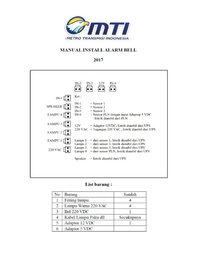 Manual Books Instalasi Alarm PLN | PDF