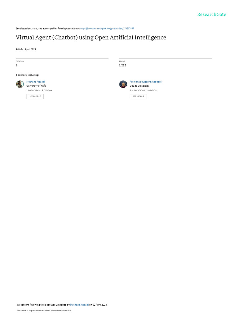 Virtual Agent Chatbot Using Open Artificial Intelligence Final | PDF ...