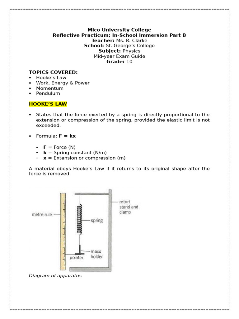 Grade 10 CSEC Physics Review Handout - Mid-year exam | PDF | Momentum ...