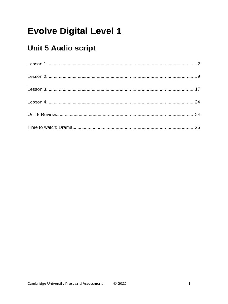 Evolve Digital Level 1 Students Course Unit 5 Audio Script | PDF | Workweek And Weekend