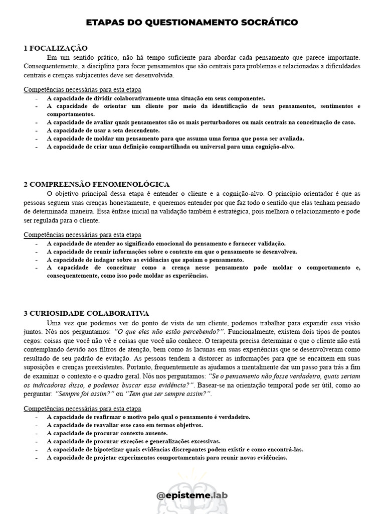 Etapas do Questionamento Socrático | PDF | Pensamento | Evidência