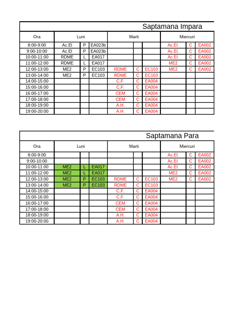 Orar 131ea (Sem 2) | PDF