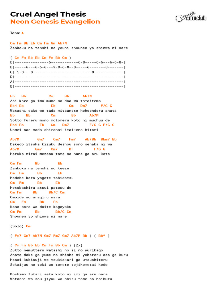 Cifra Club - Neon Genesis Evangelion - Cruel Angel Thesis | PDF