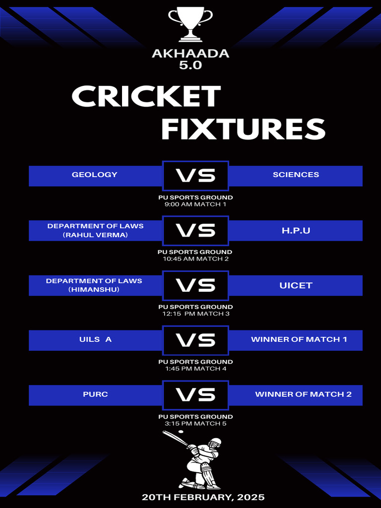 Cricket Fixtures at PU Sports Ground | PDF