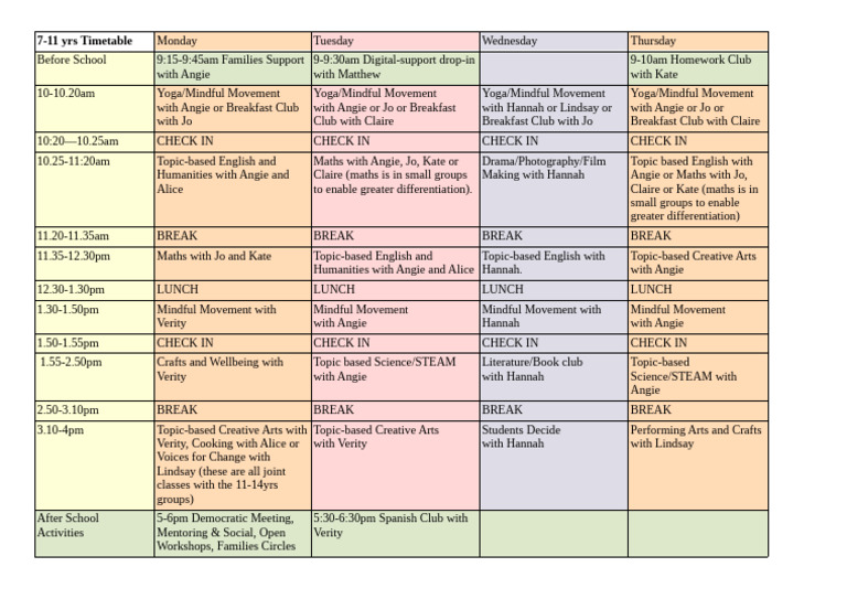 TIMETABLE 7 11 Yrs 2024 25 1 | PDF