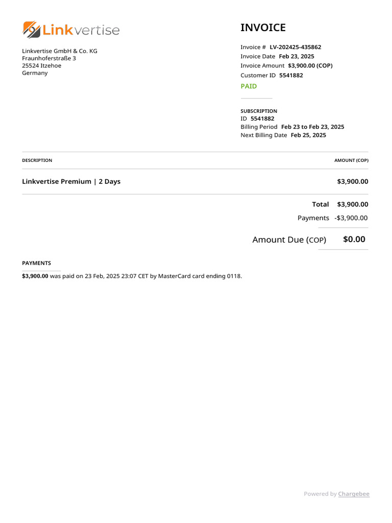Linkvertise Invoice Paid Feb 2025 | PDF