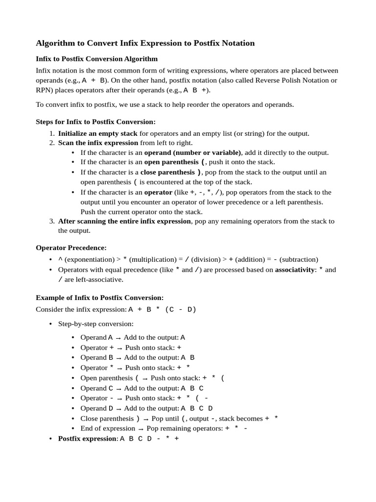 Infix to Postfix Conversion Guide | PDF | Notation | Computer Programming