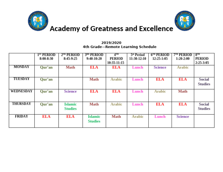 4th - Grade - Remote Learning Schedule Ms. Rena | PDF