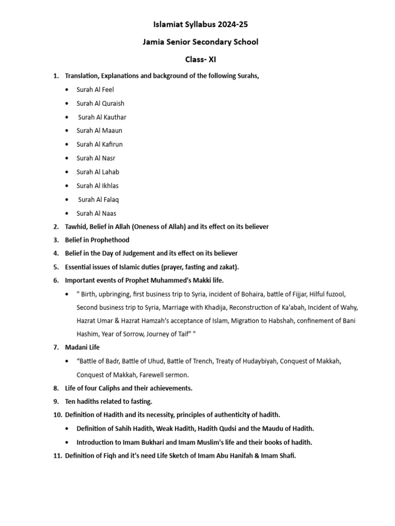 Islamiat Syllabus Class 11th (2024-25) | PDF